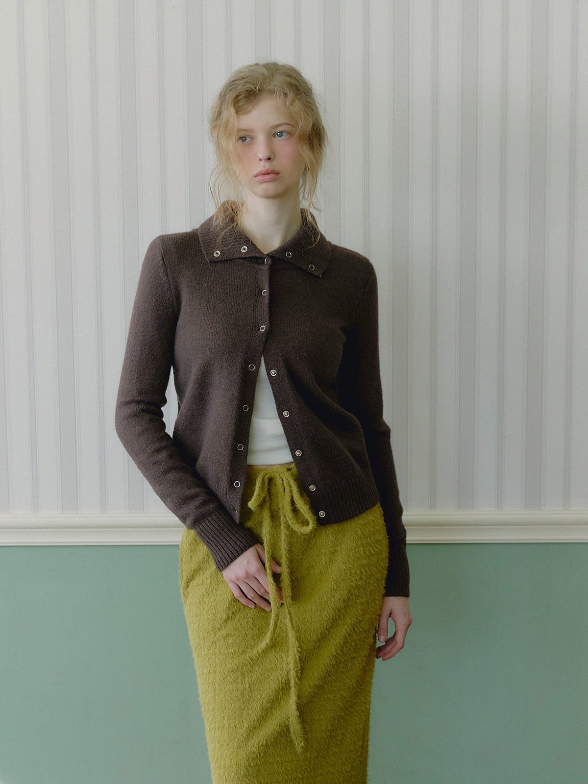 Conna high-neck snap button cardigan